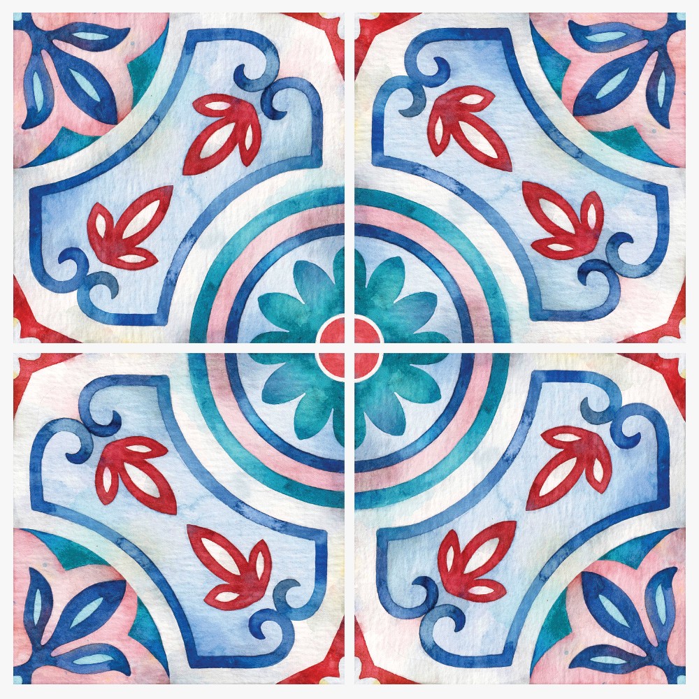 Italian Floral Pattern (8 τεμάχια) - Αυτοκόλλητα πλακάκια Τοίχου