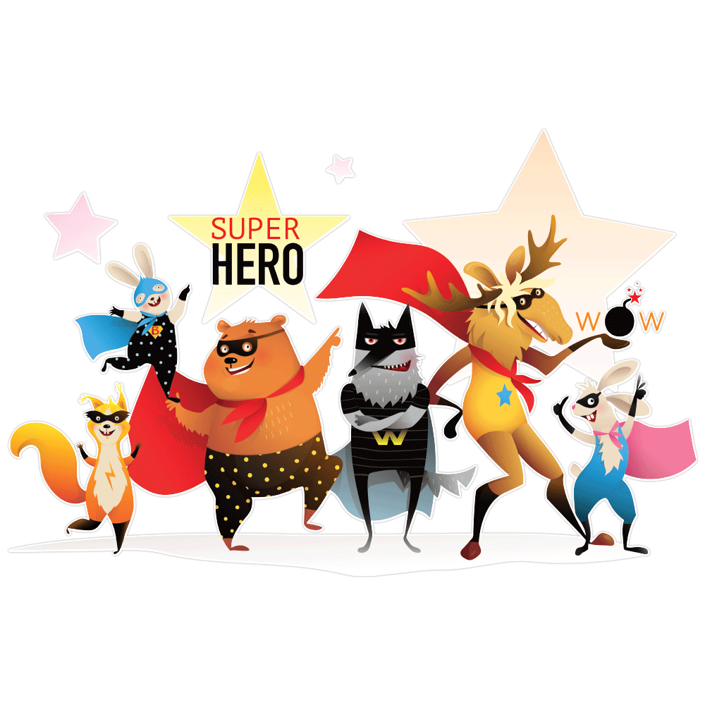 Super Hero Animals - Αυτοκόλλητα τοίχου Παιδικά