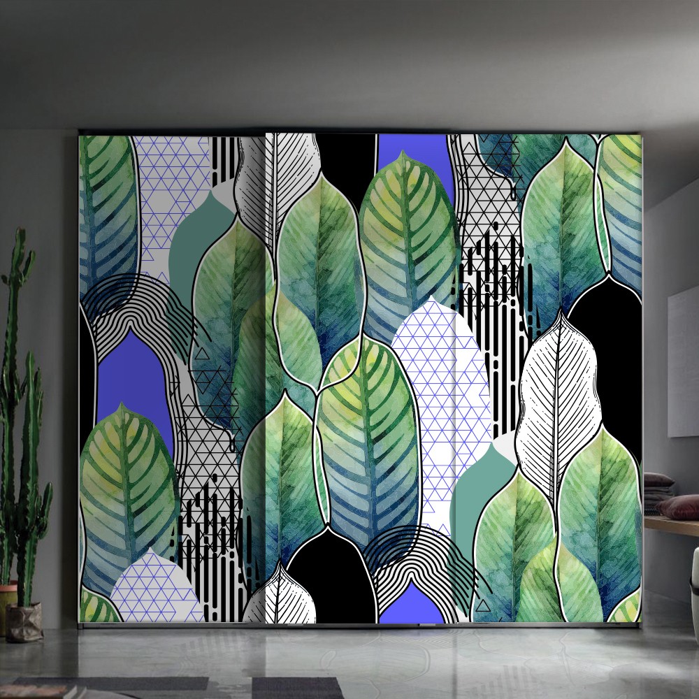 Μεγάλα Πολύχρωμα Φύλλα - Αυτοκόλλητα ντουλάπας Φόντο - Τοίχοι